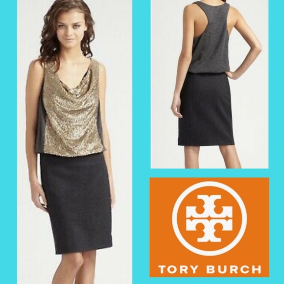 Tory Burch | Dresses | Tory Burch Gold Sequin Wool Cocktail Dress ...
